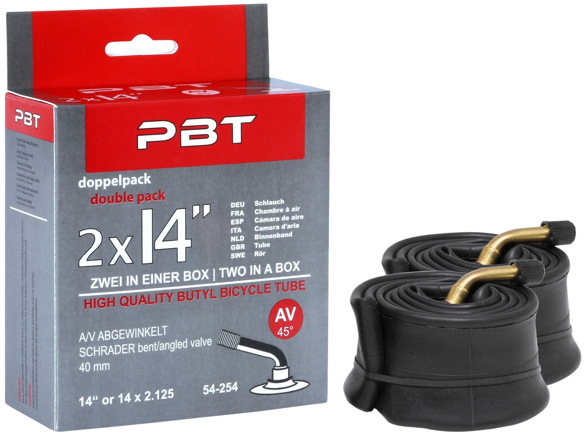 PBT Schlauch 2 x 14 Zoll AV abgewinkelt Doppelpack für Kinderfahrrad ...